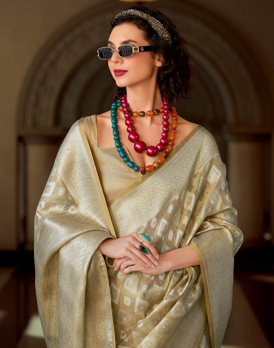 Goldmine Ivory Tissue Silk Weaving Saree – Saree rang